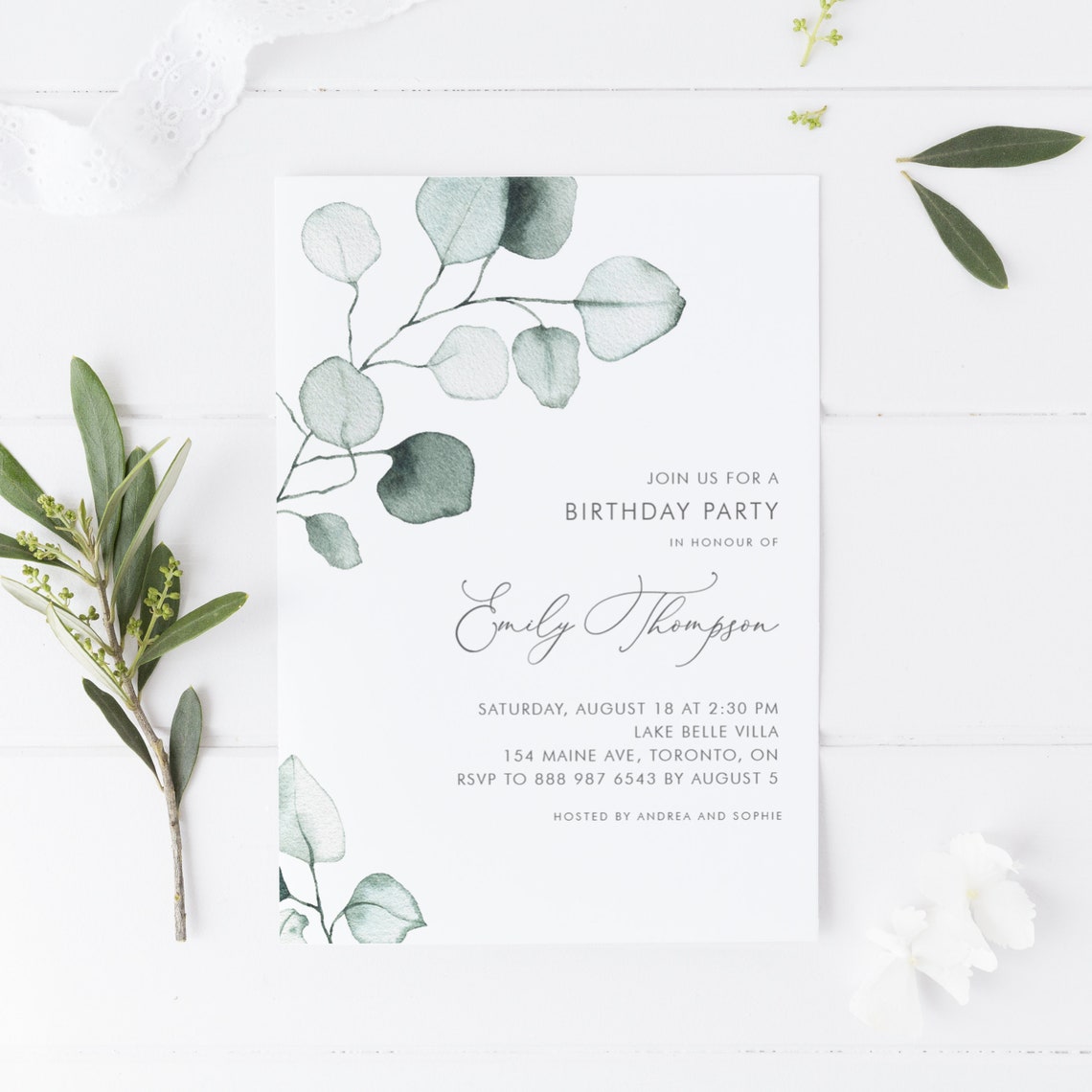 Printable Eucalyptus Birthday Party Invitation Template DIY - Etsy