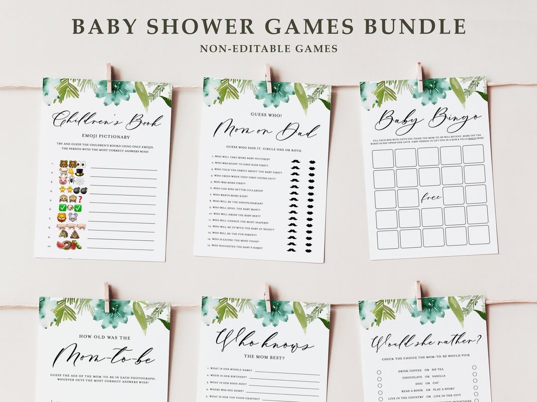 Printable Floral Baby Shower Games Bundle - 5x7 Watercolor Turquoise ...