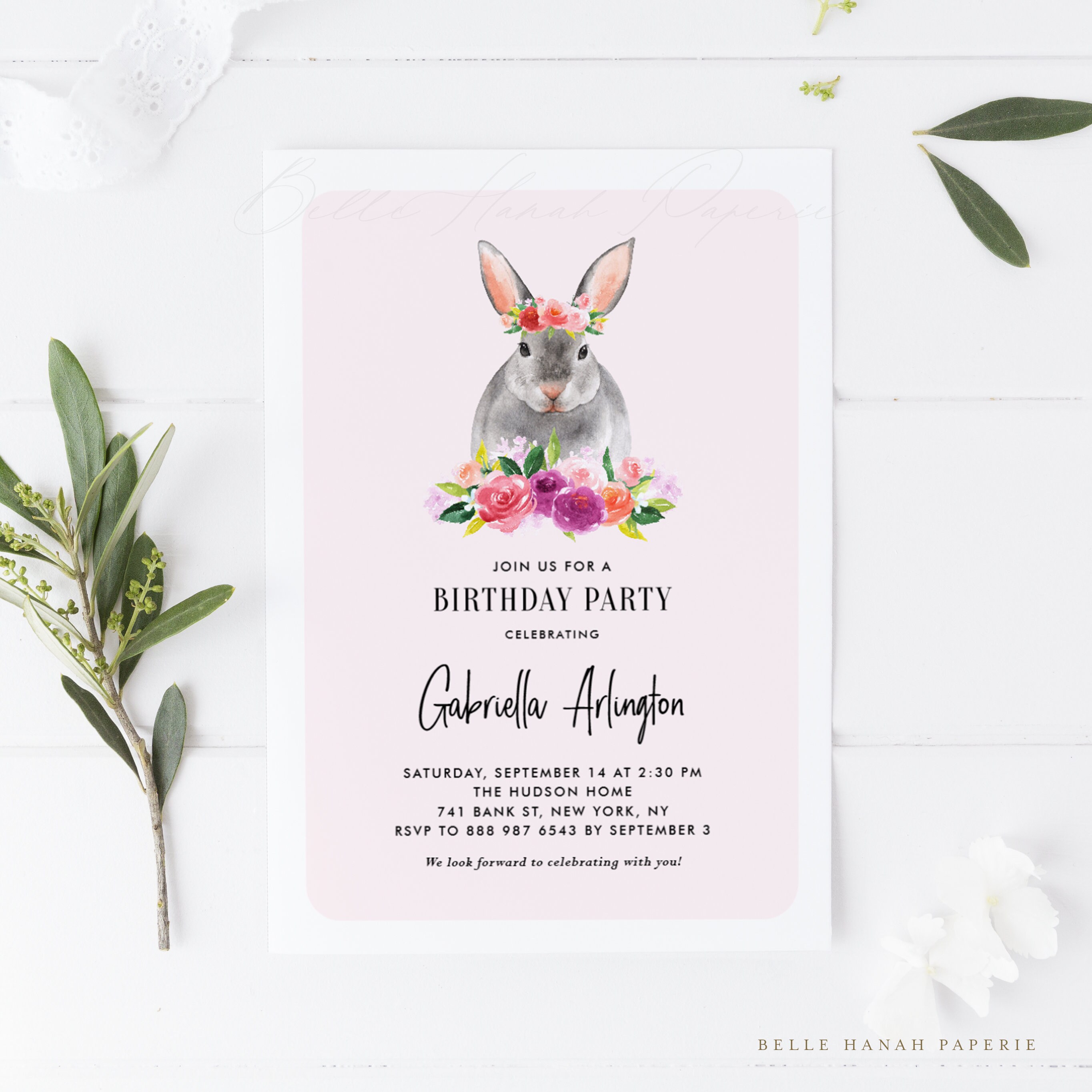 Printable Rabbit Birthday Party Invitation Template DIY | Etsy