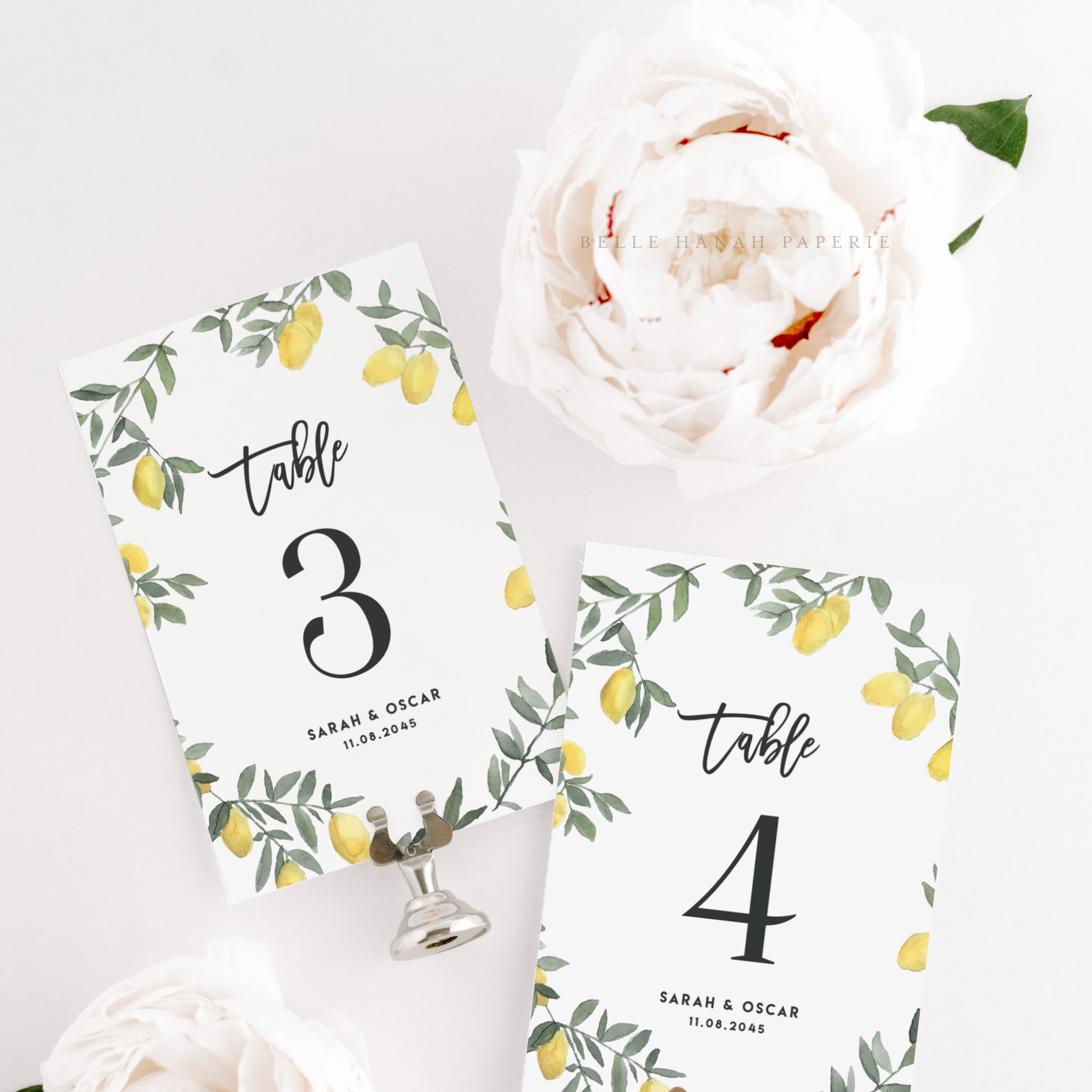 Printable Boho Lemon Wreath Table Number Cards Template - 4x6 DIY ...