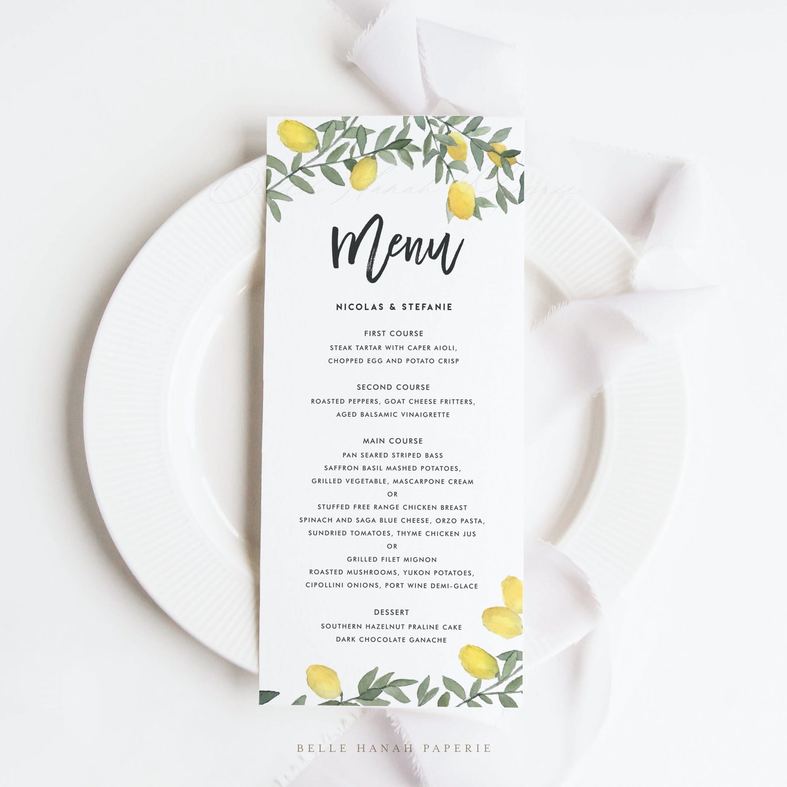 Printable Boho Lemon Menu Card Template - DIY 4x9 Rustic Watercolor ...
