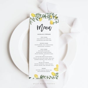 Printable Boho Lemon Menu Card Template - DIY 4x9 Rustic Watercolor ...