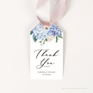 Printable Hydrangea Wedding Gift Tag Template - DIY Watercolor Blue ...