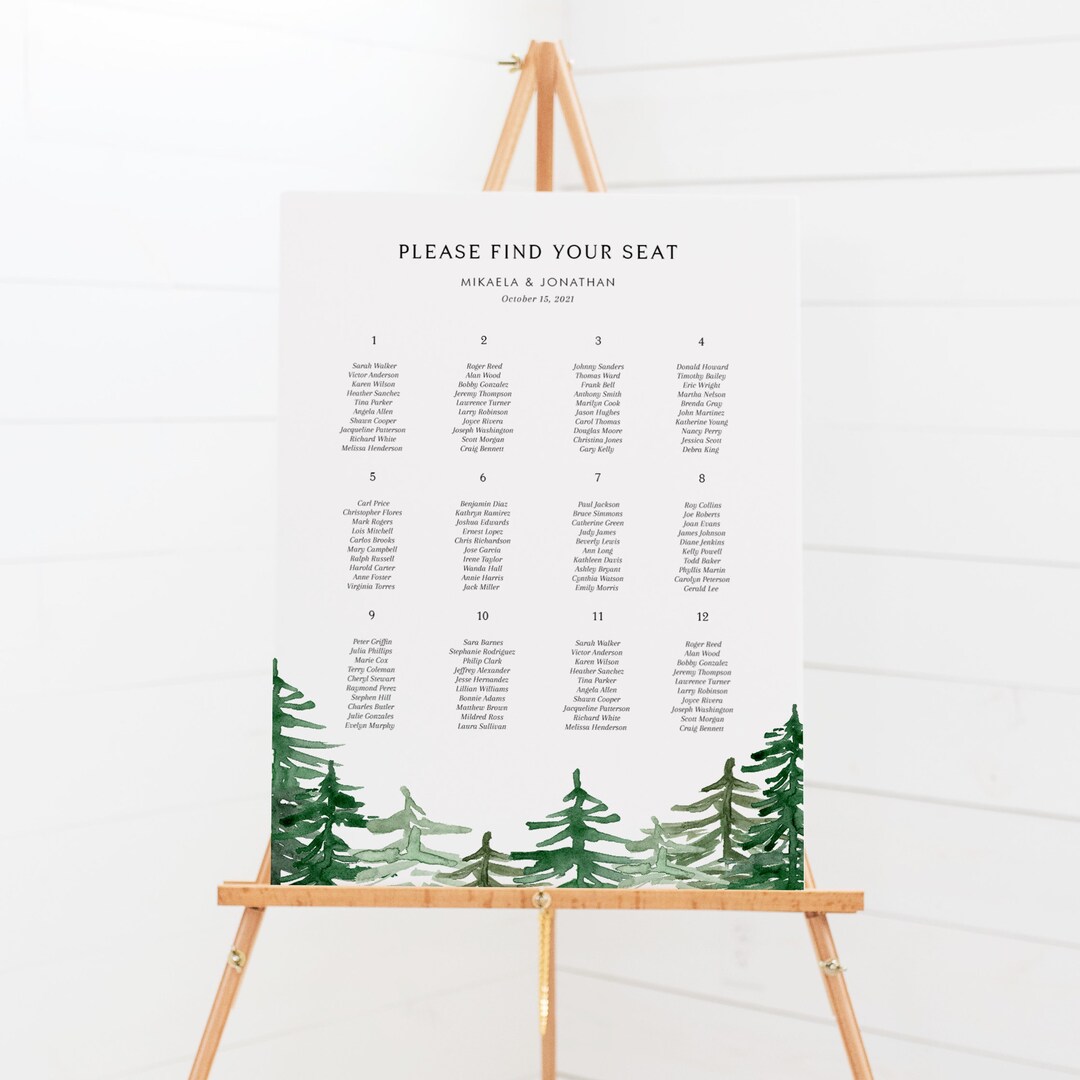 Printable Woodland Wedding Seating Chart Template - Watercolor Rustic ...