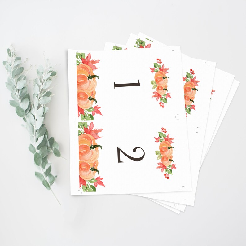 Printable Pumpkin Table Numbers 1 to 20 Watercolor Pumpkin | Etsy