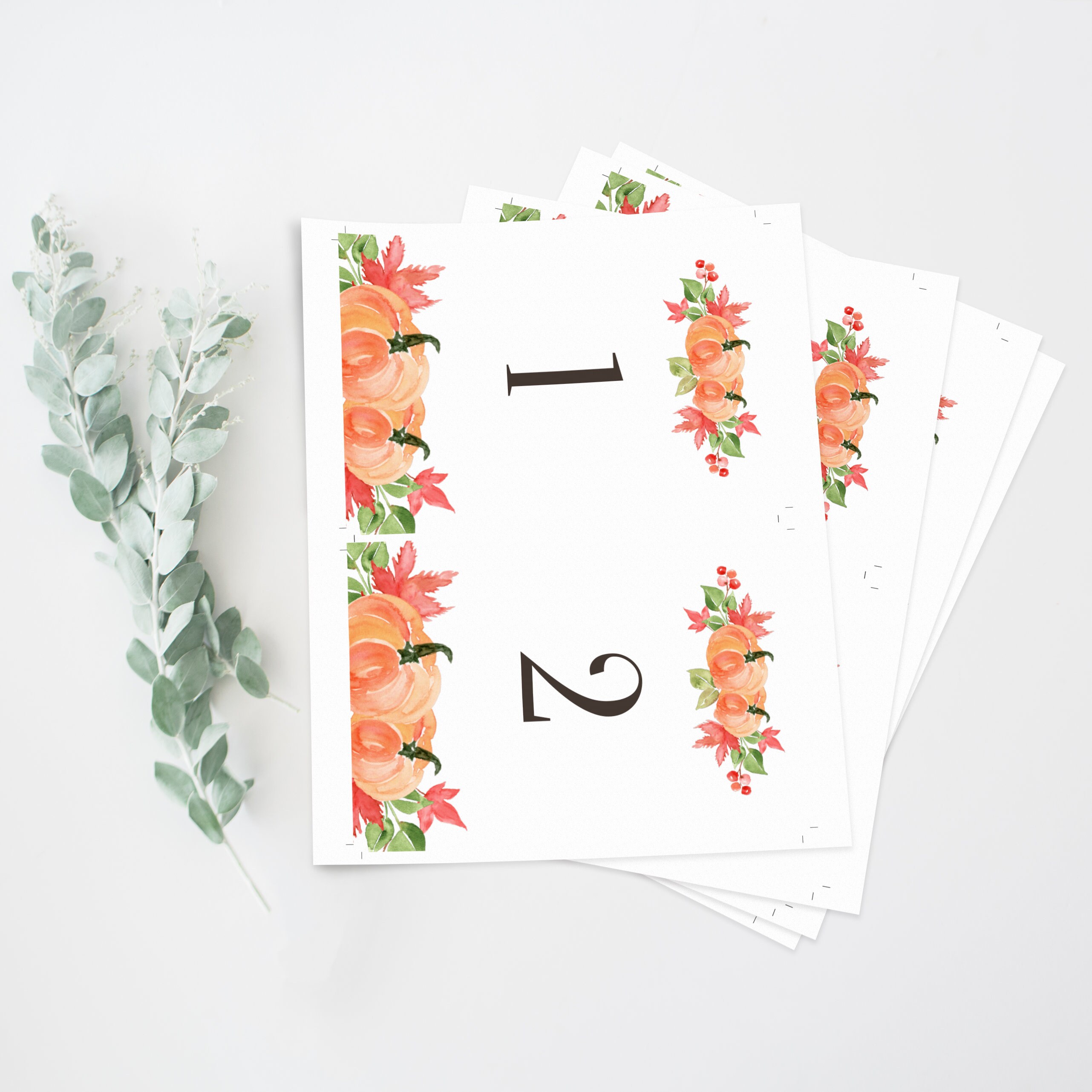 Printable Pumpkin Table Numbers 1 to 20 - Watercolor Pumpkin Harvest ...