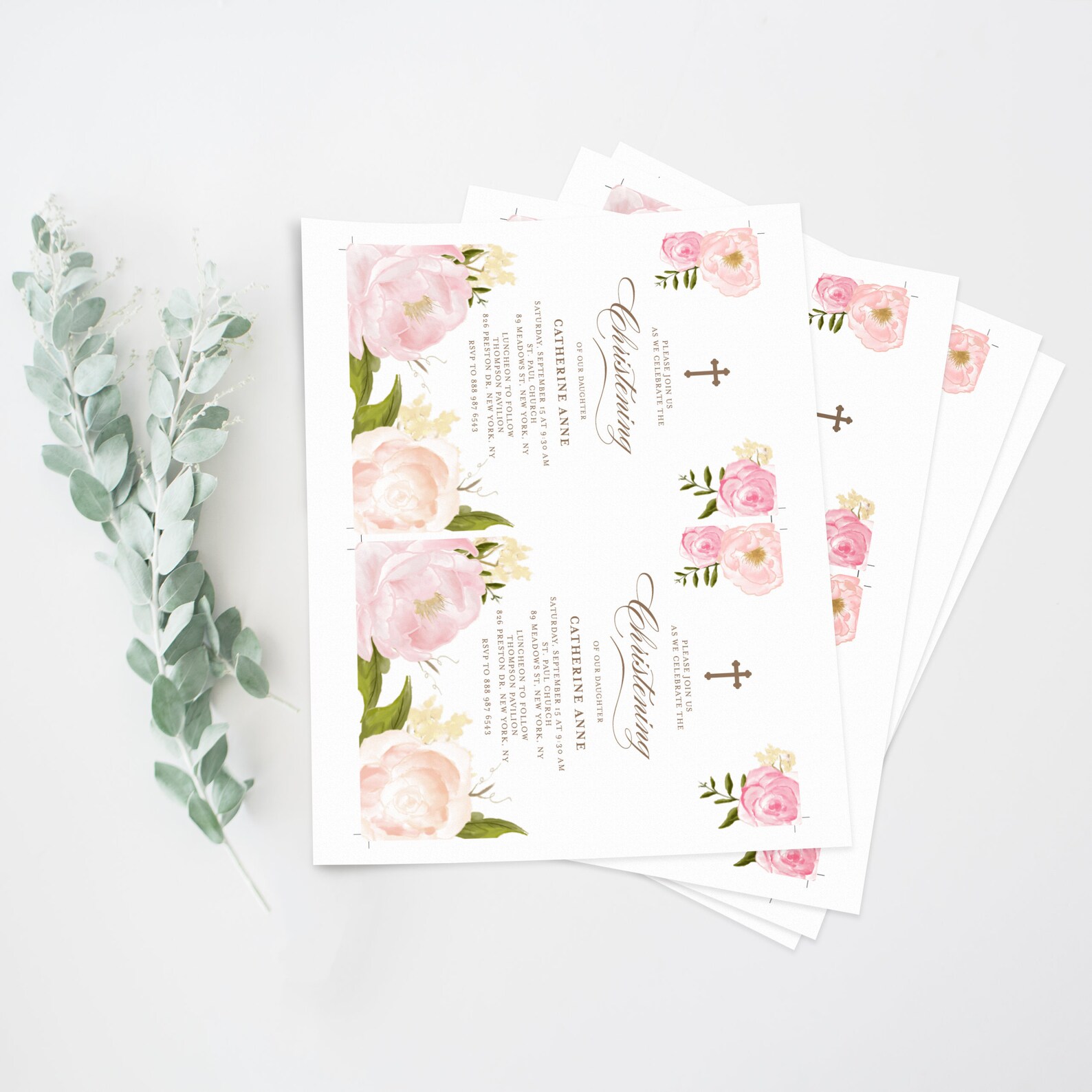 Printable Christening Invitation Editable Floral Christening | Etsy