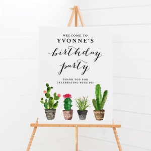 Editable Cactus Birthday Party Welcome Sign Template Boho Watercolor ...