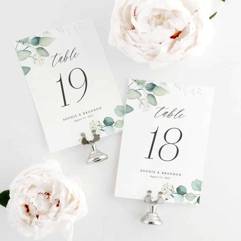 Printable Boho Greenery Wedding Table Number Cards Template - Etsy