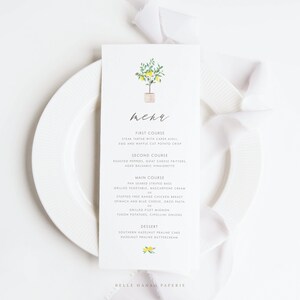 Printable Lemon Tree Wedding Menu Card Template - DIY 4"x9" Boho ...