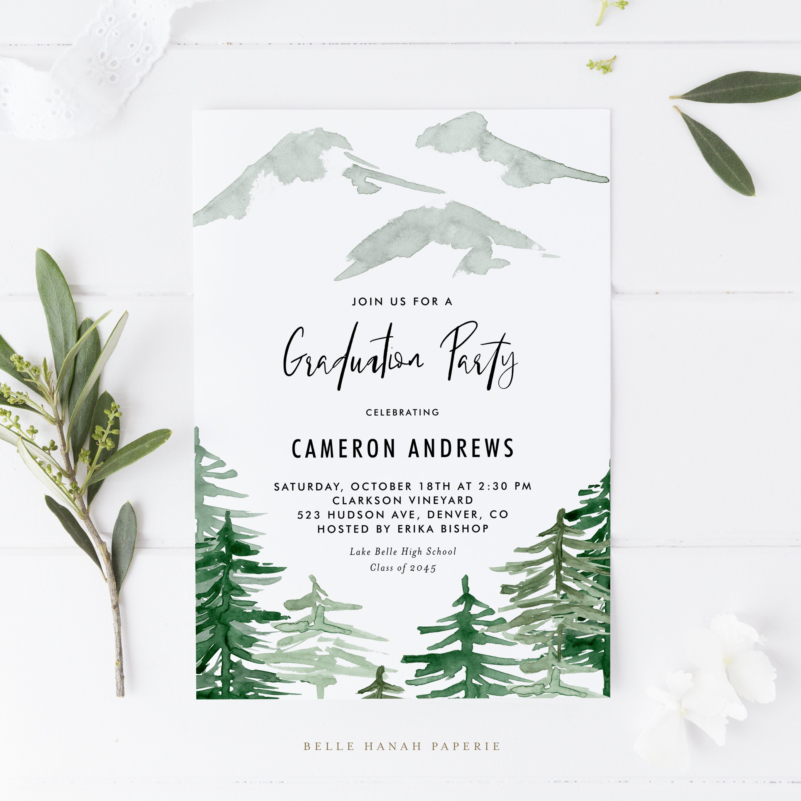 Printable Woodland Graduation Party Invitation Template | Etsy