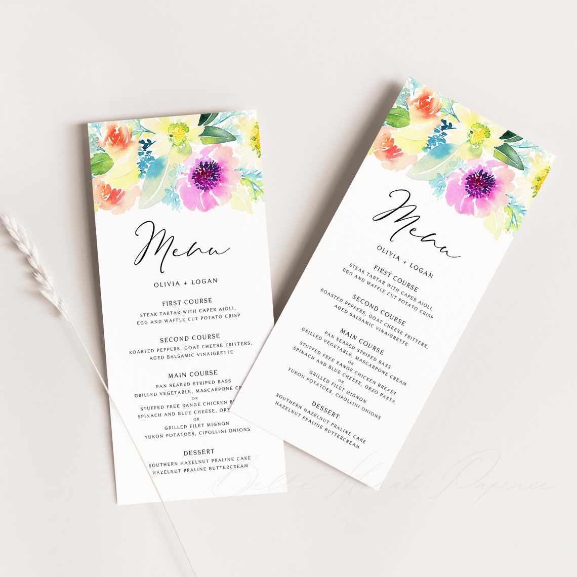 Printable Spring Flowers Menu Card Template DIY Pastel - Etsy