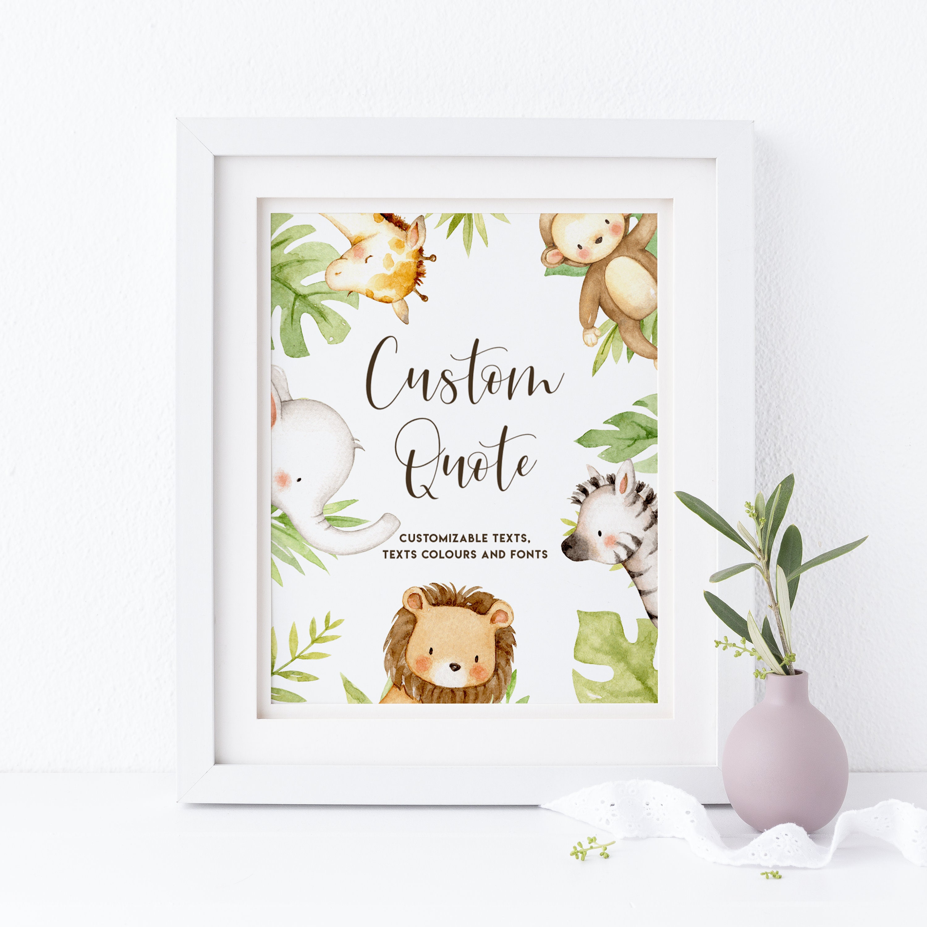 Printable Safari Custom Quote Print Template - Cute Watercolor Safari ...