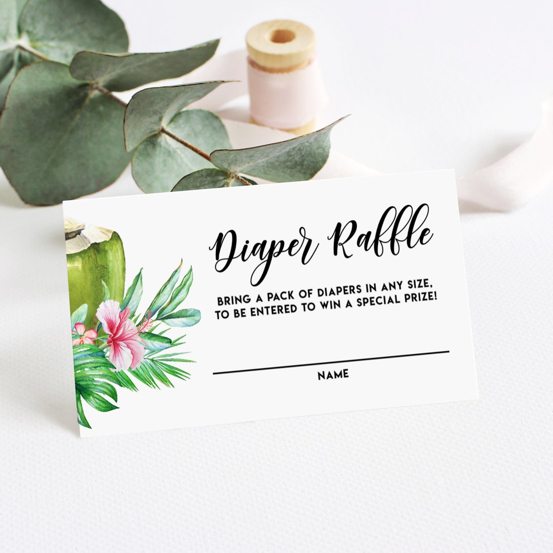 Tropical Coconut Diaper Raffle Card Printable Coconut Floral Greenery ...