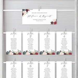 Printable Fall Wedding Seating Cards Template - Watercolor Burgundy and ...