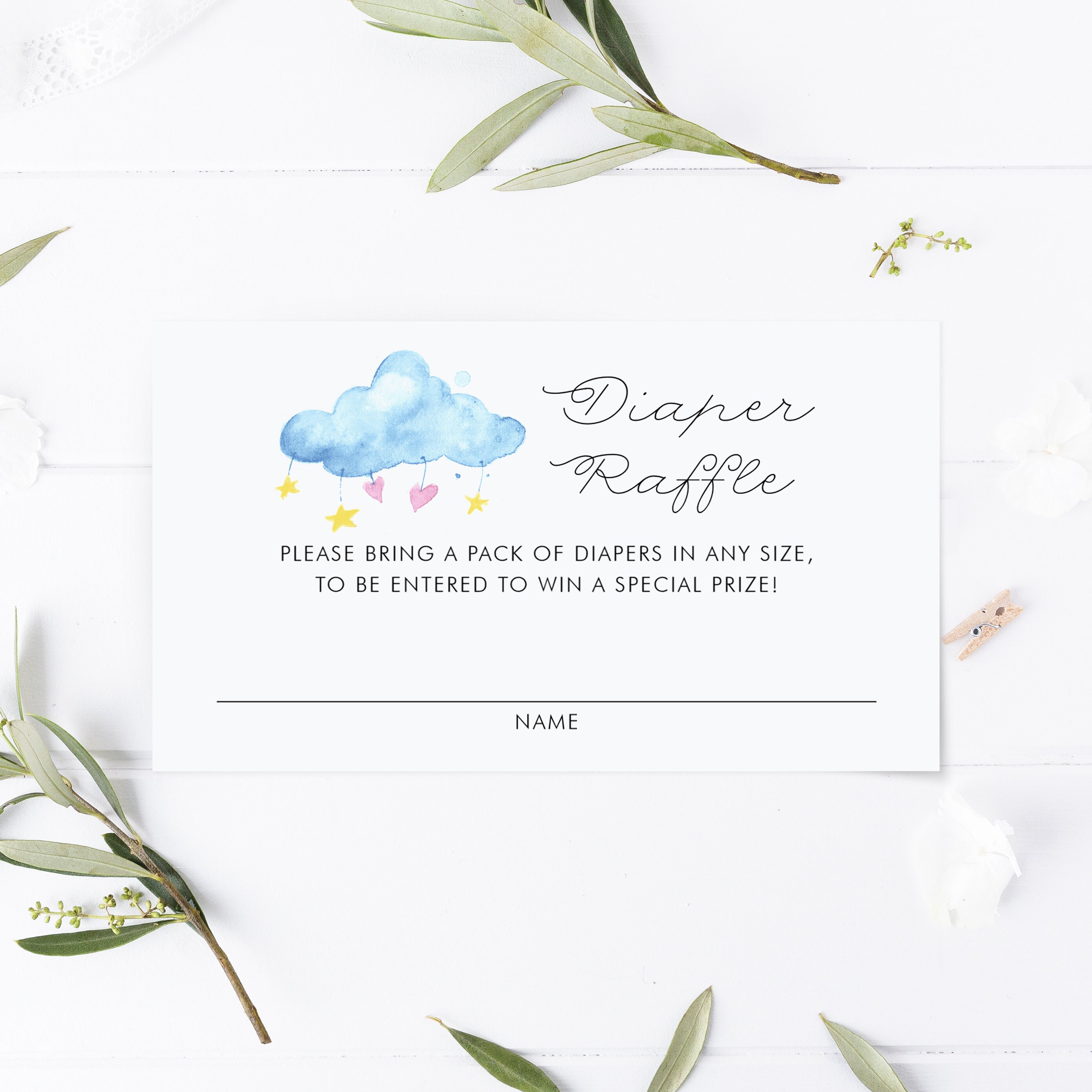 Printable Diaper Raffle Card Template Editable Watercolor | Etsy