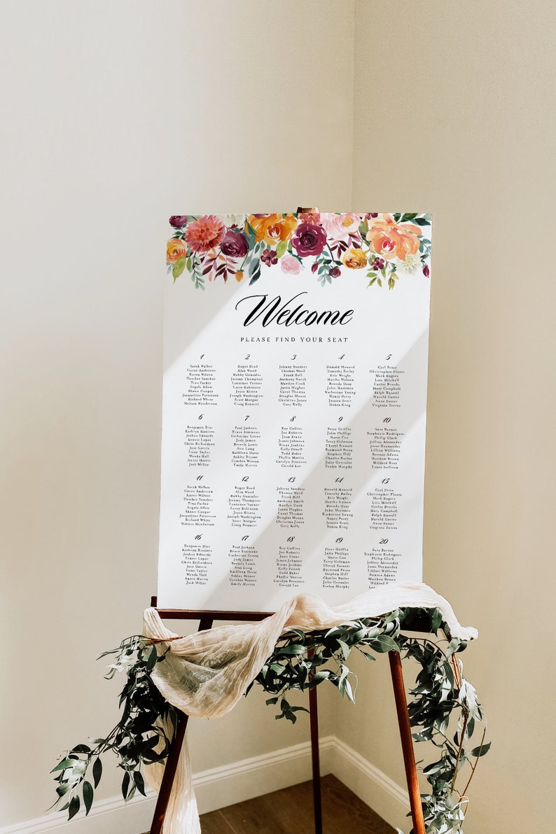 Printable Autumn Wedding Seating Chart Template Editable - Etsy
