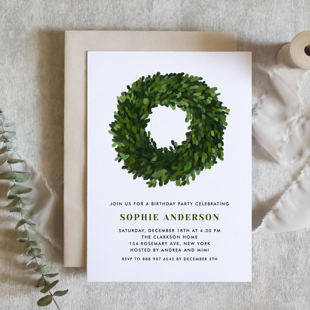 Printable Boxwood Birthday Party Invitation Template, Handpainted ...