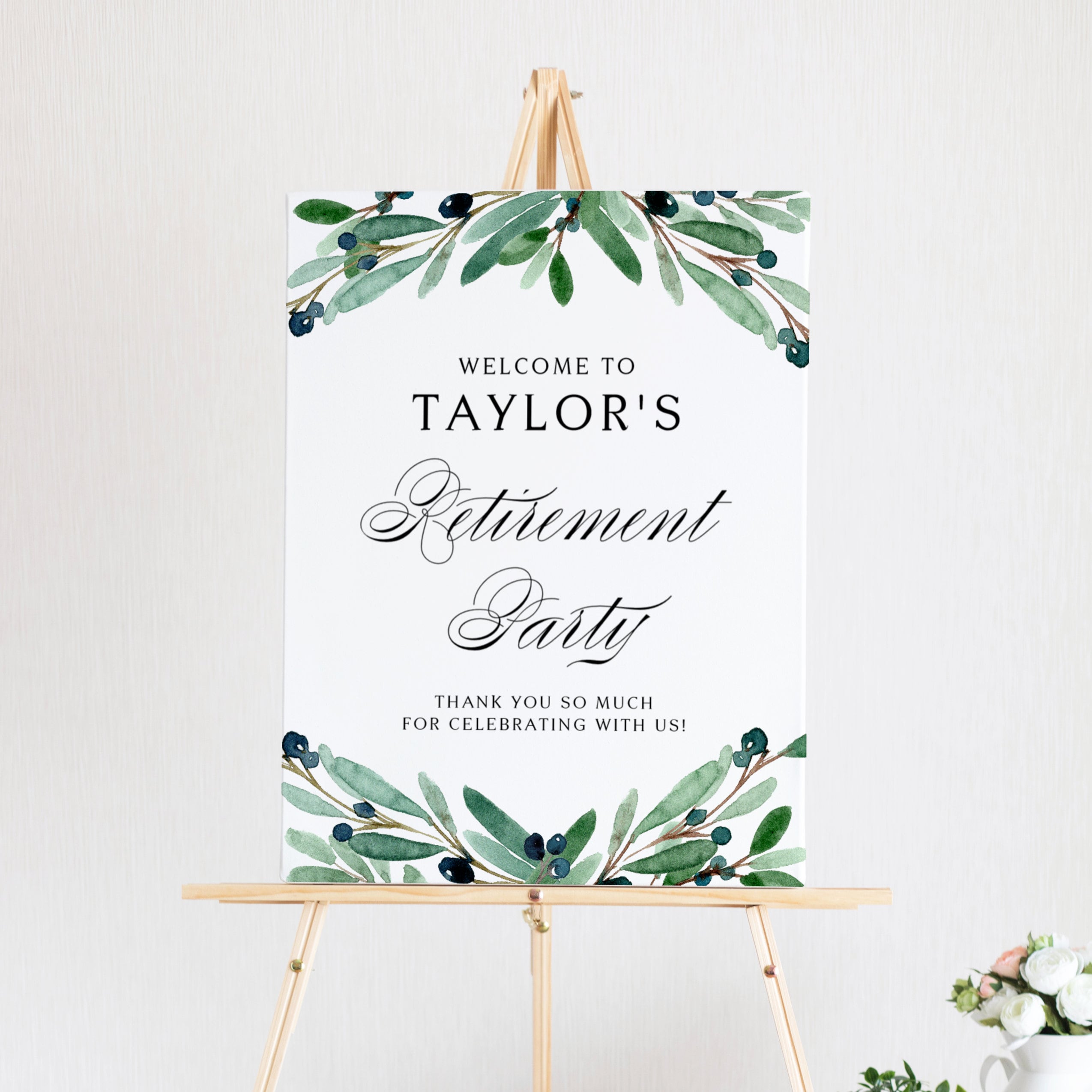 Editable Greenery Retirement Party Welcome Sign Template - 18x24 ...