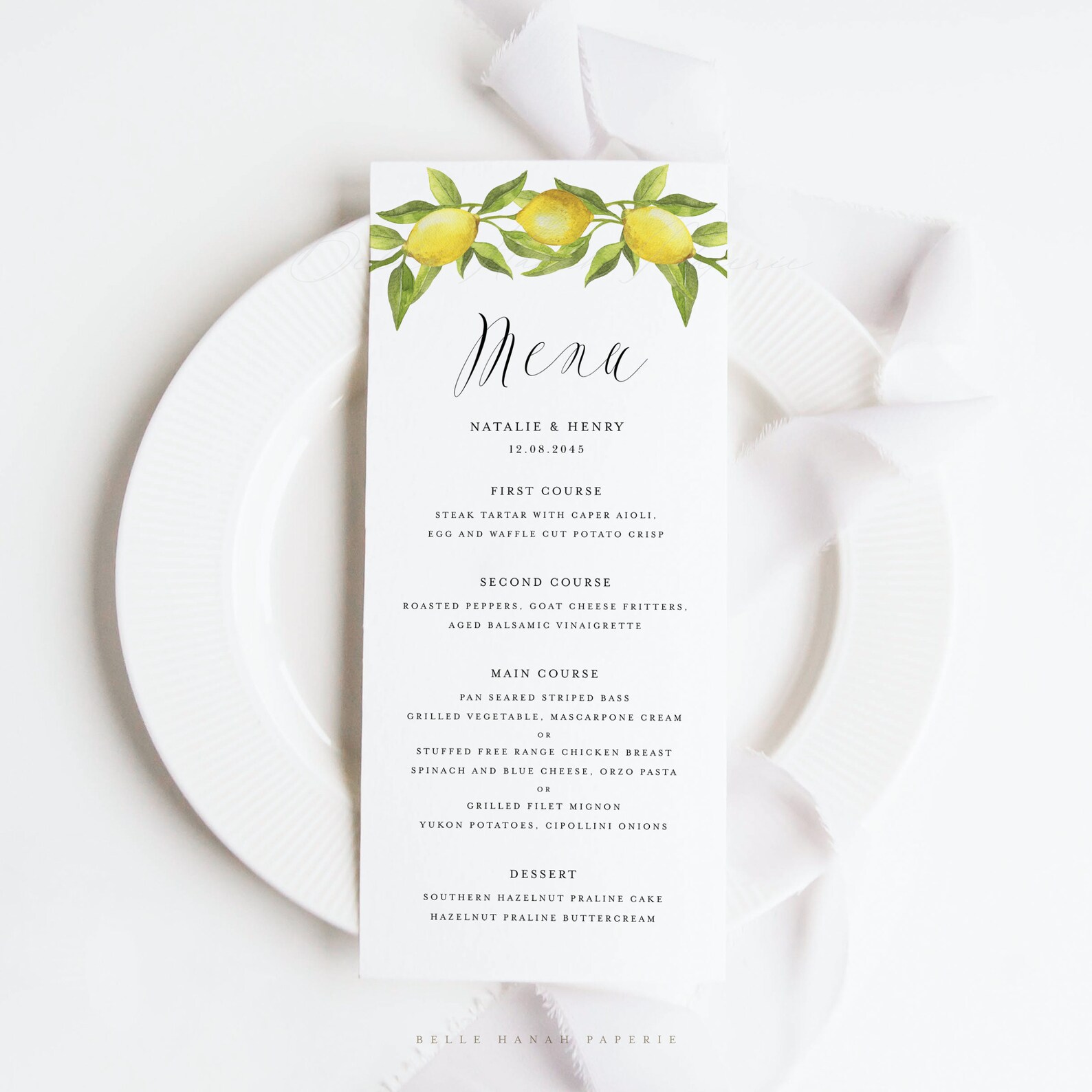 Printable Lemon Wedding Menu Card Template - DIY 4x9 Watercolor Lemon ...