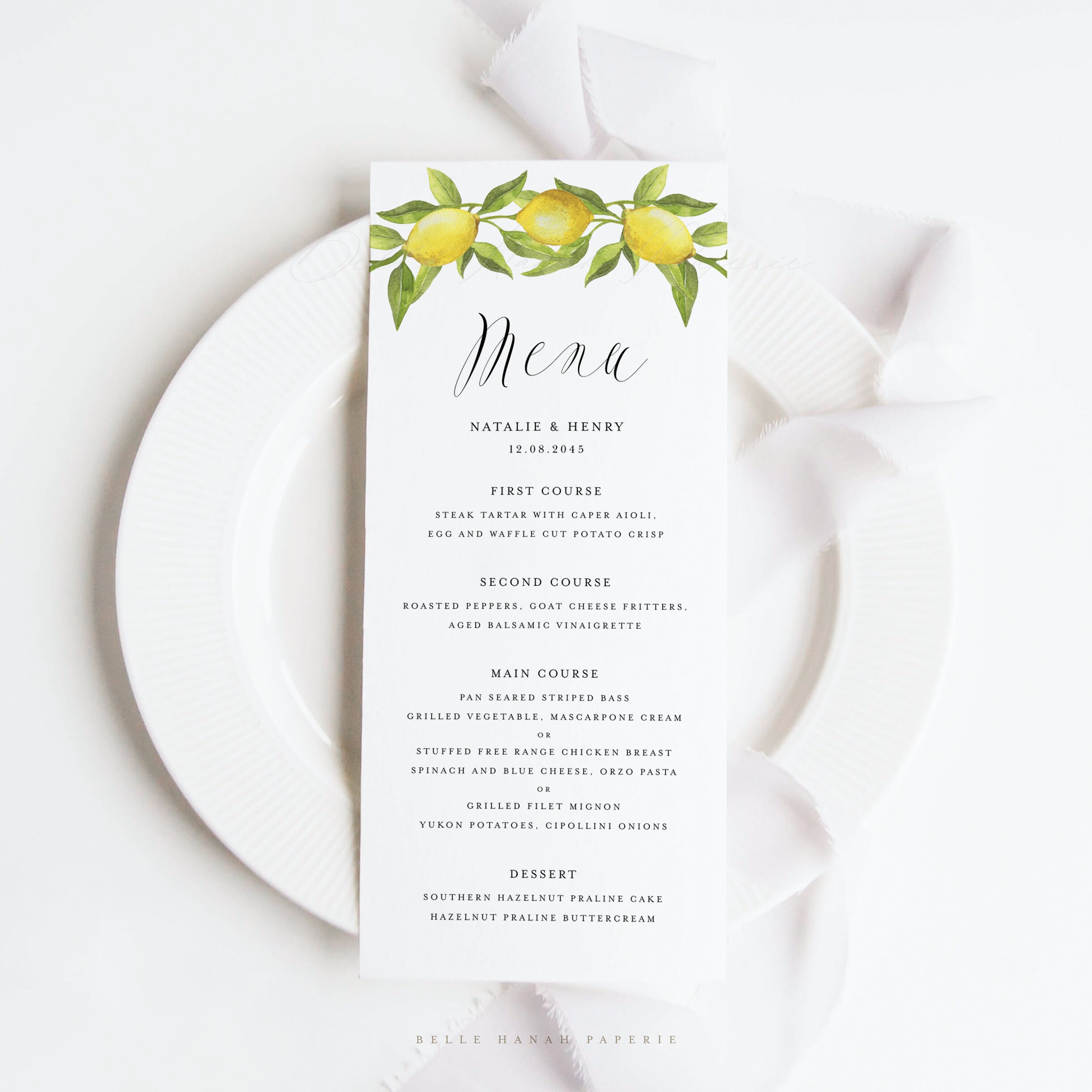 Printable Lemon Wedding Menu Card Template - DIY 4x9 Watercolor Lemon ...