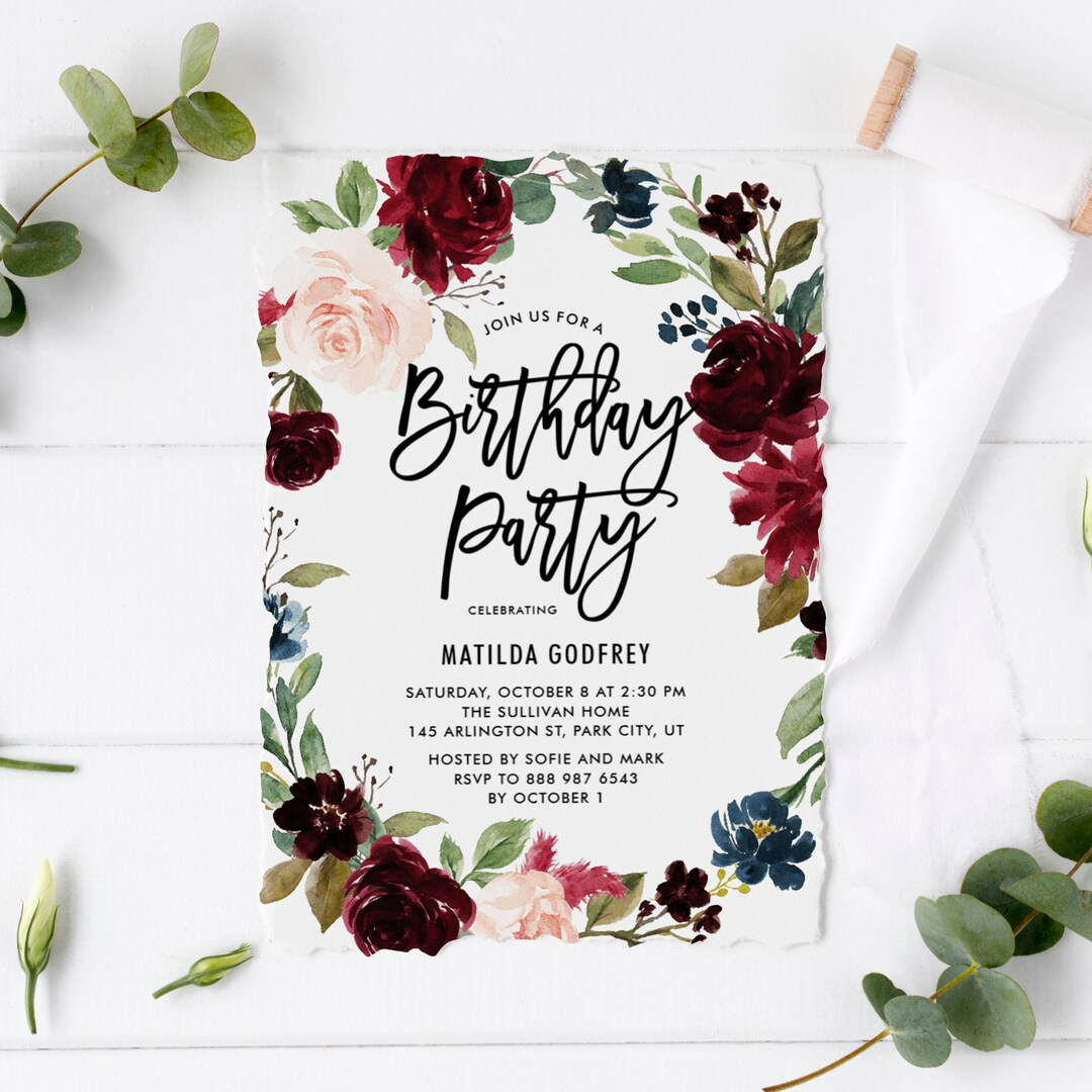 Printable Fall Birthday Party Invitation Template - Boho Watercolor ...