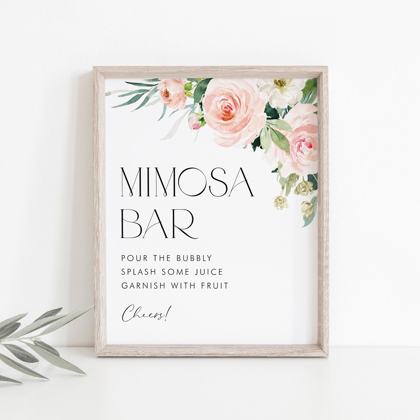 Printable Pretty Mimosa Bar Sign | Watercolor Floral Mimosa Bar Sign ...