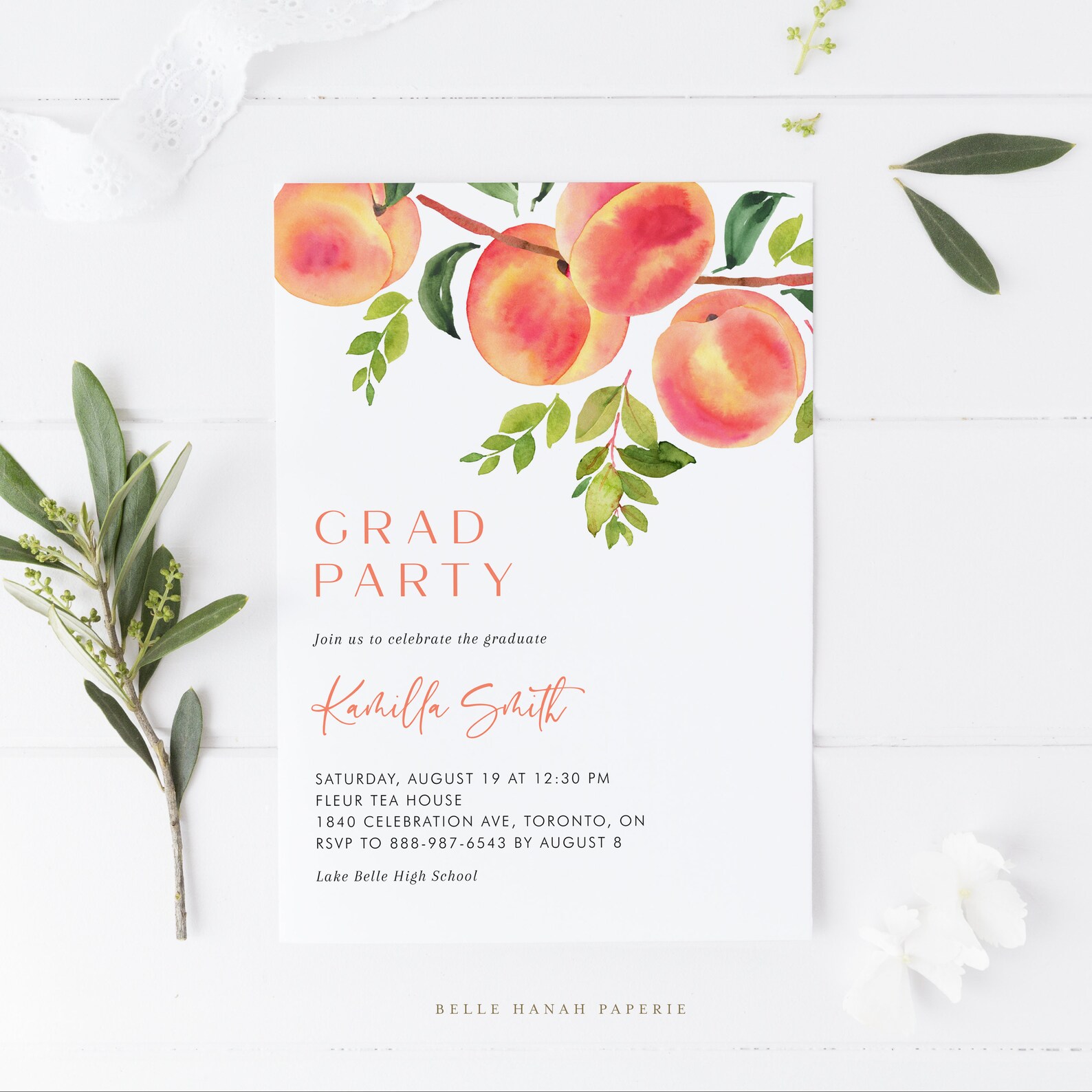 Printable Peaches Graduation Party Invitation Template DIY | Etsy