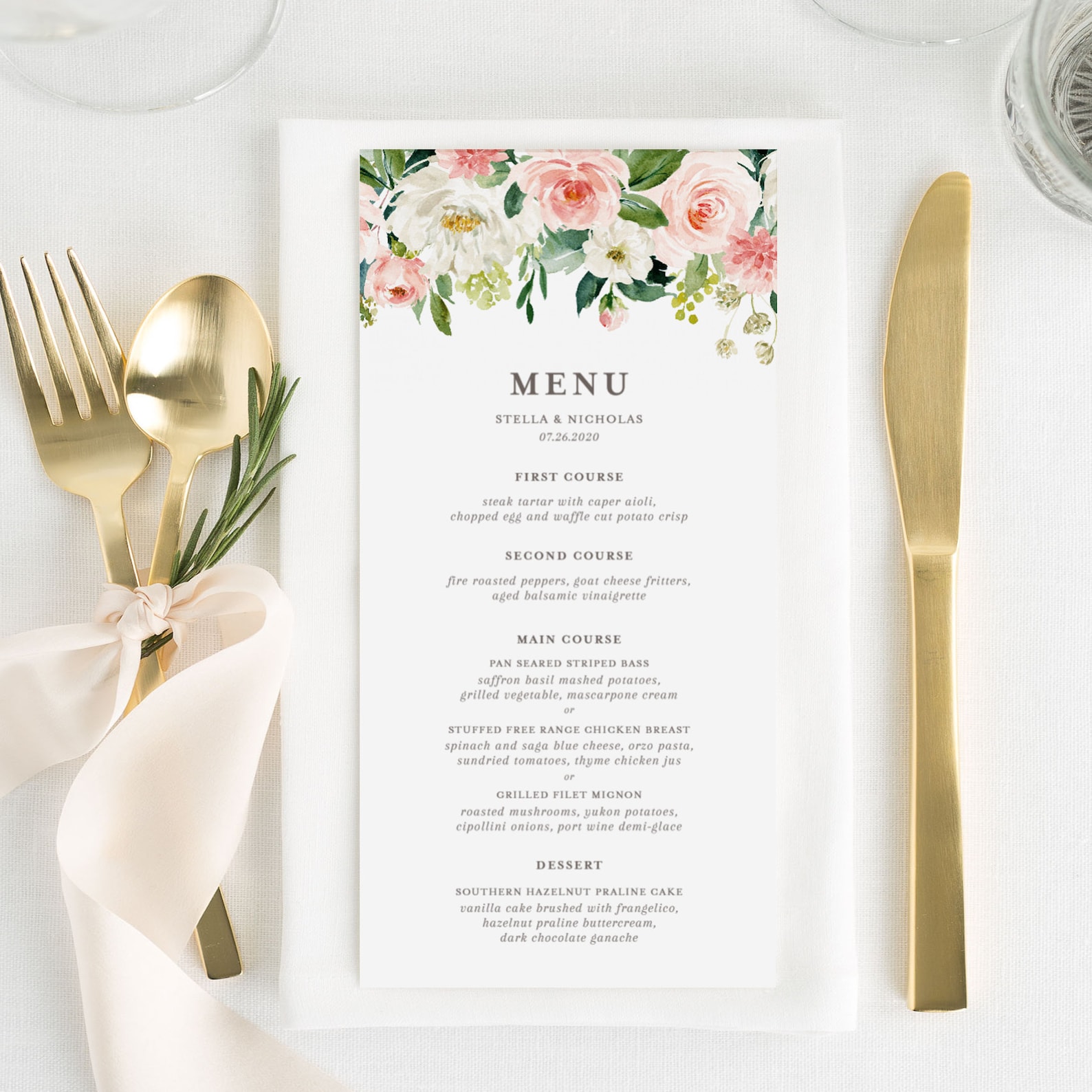 Printable Menu Card Template 4x8 Editable Menu Romantic - Etsy