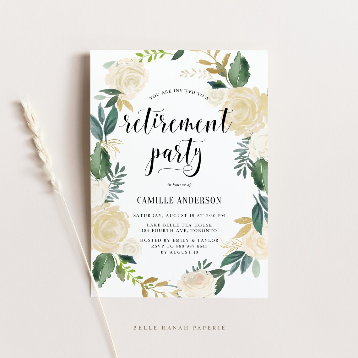 Printable Floral Wreath Retirement Party Invitation Template - Etsy