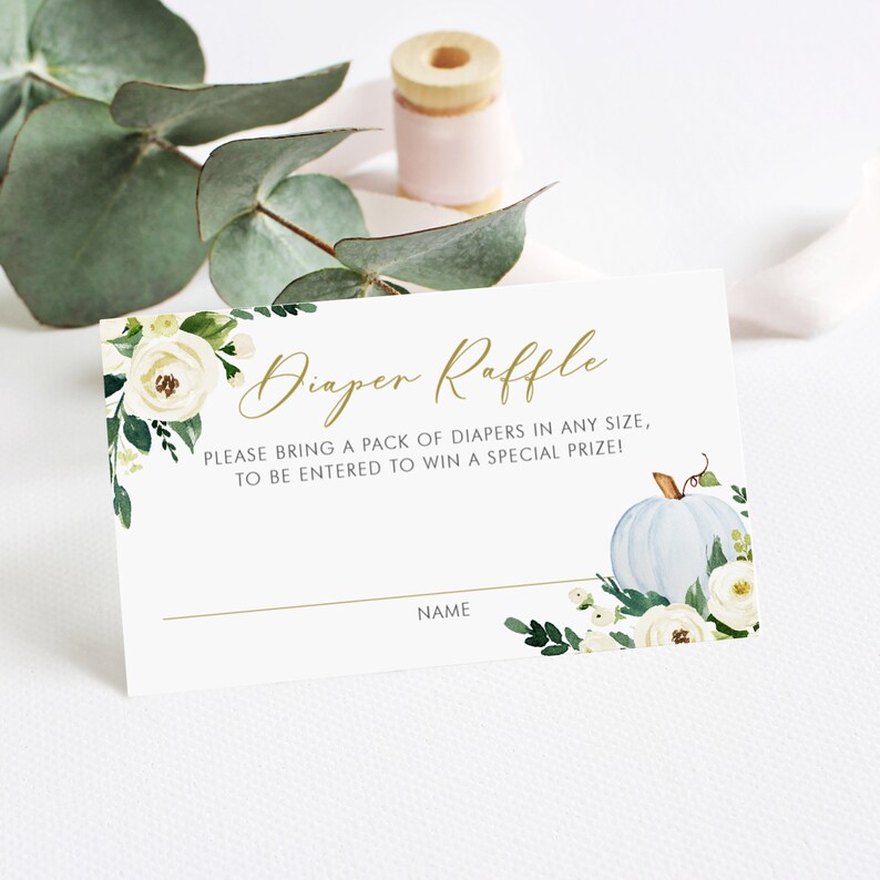 Printable Pumpkin Diaper Raffle Card Watercolor Blue Pumpkin - Etsy