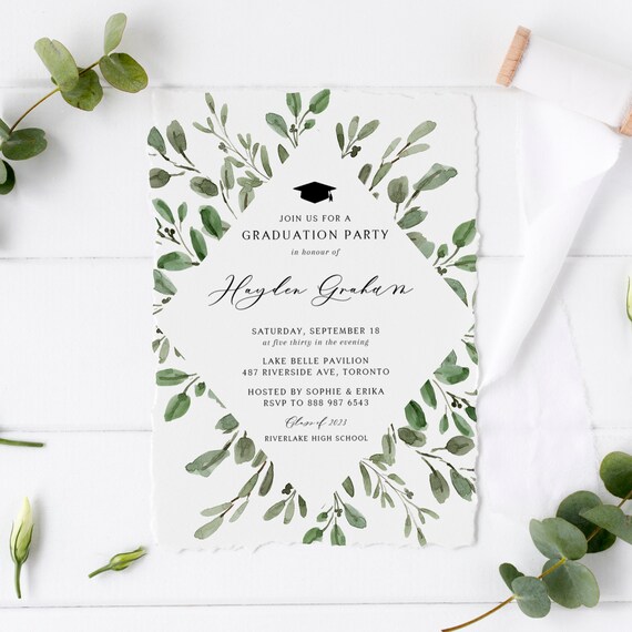 Editable Greenery Graduation Invitation Template Printable | Etsy