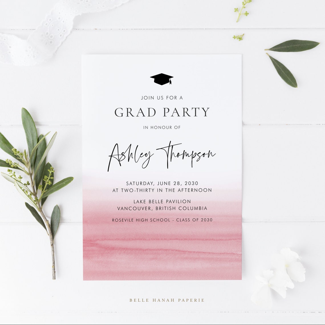 Printable Pink Ombre Graduation Invitation Template Modern | Etsy
