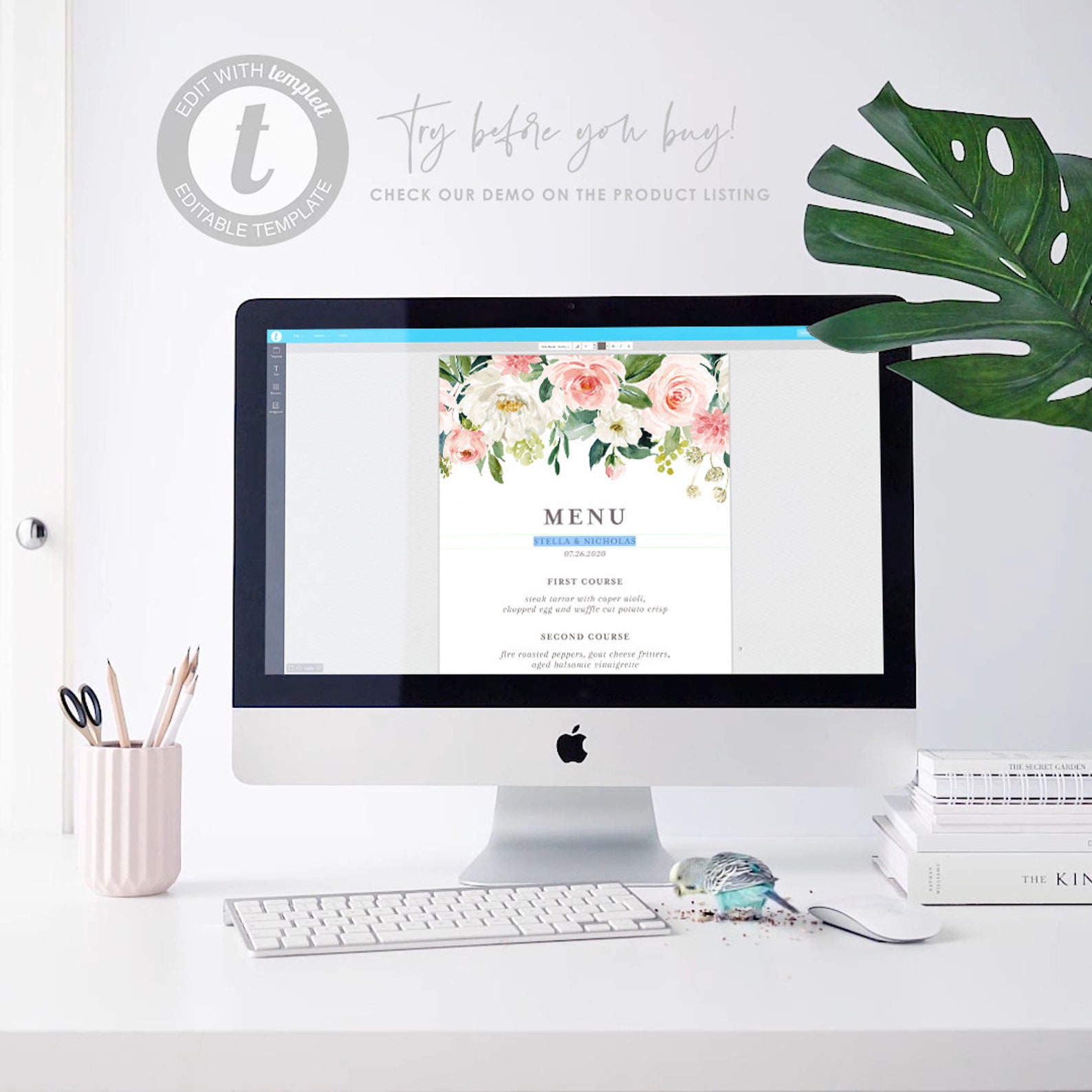 Printable Menu Card Template 4x8 Editable Menu Romantic - Etsy