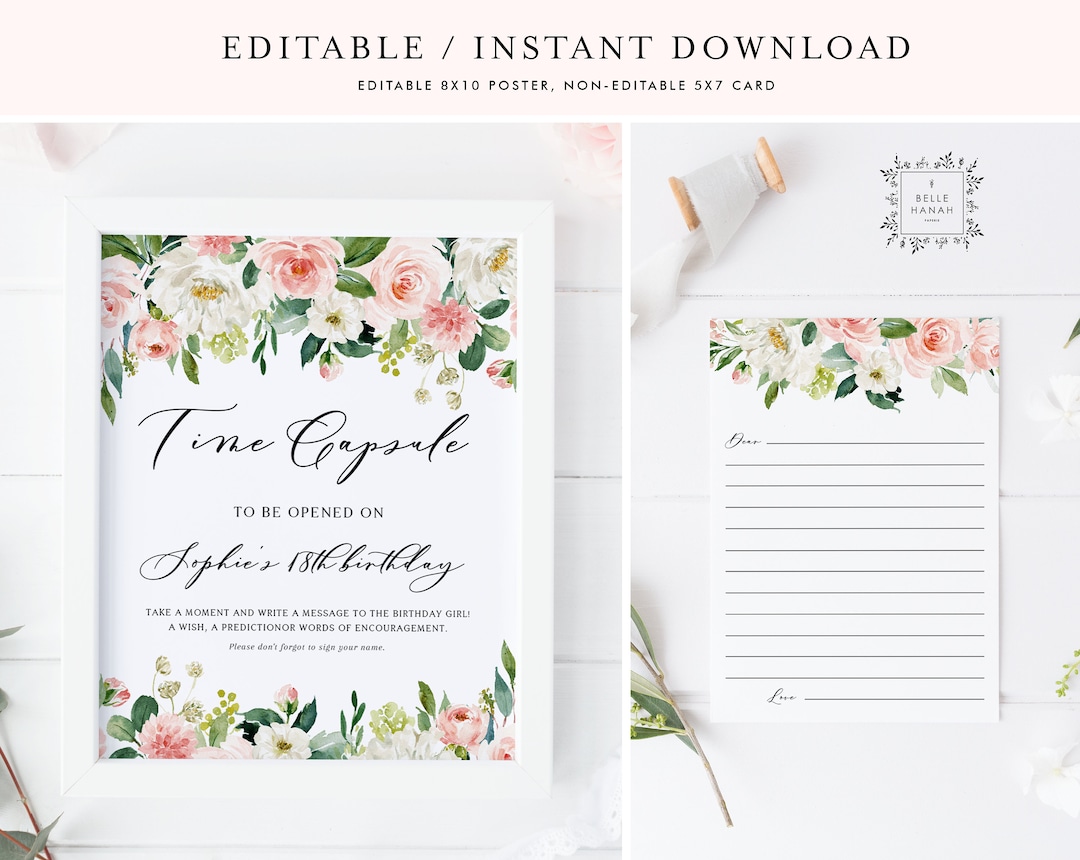Editable Time Capsule First Birthday Sign Template and Card - Printable ...