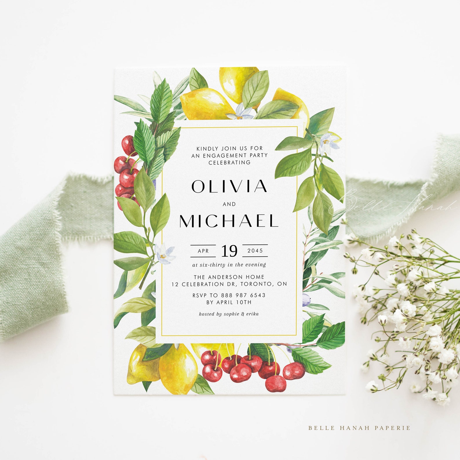 Printable Lemon Engagement Party Invitation Template - Watercolor Lemon ...