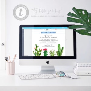 Editable Cactus Birthday Party Invitation Template Boho Watercolor ...