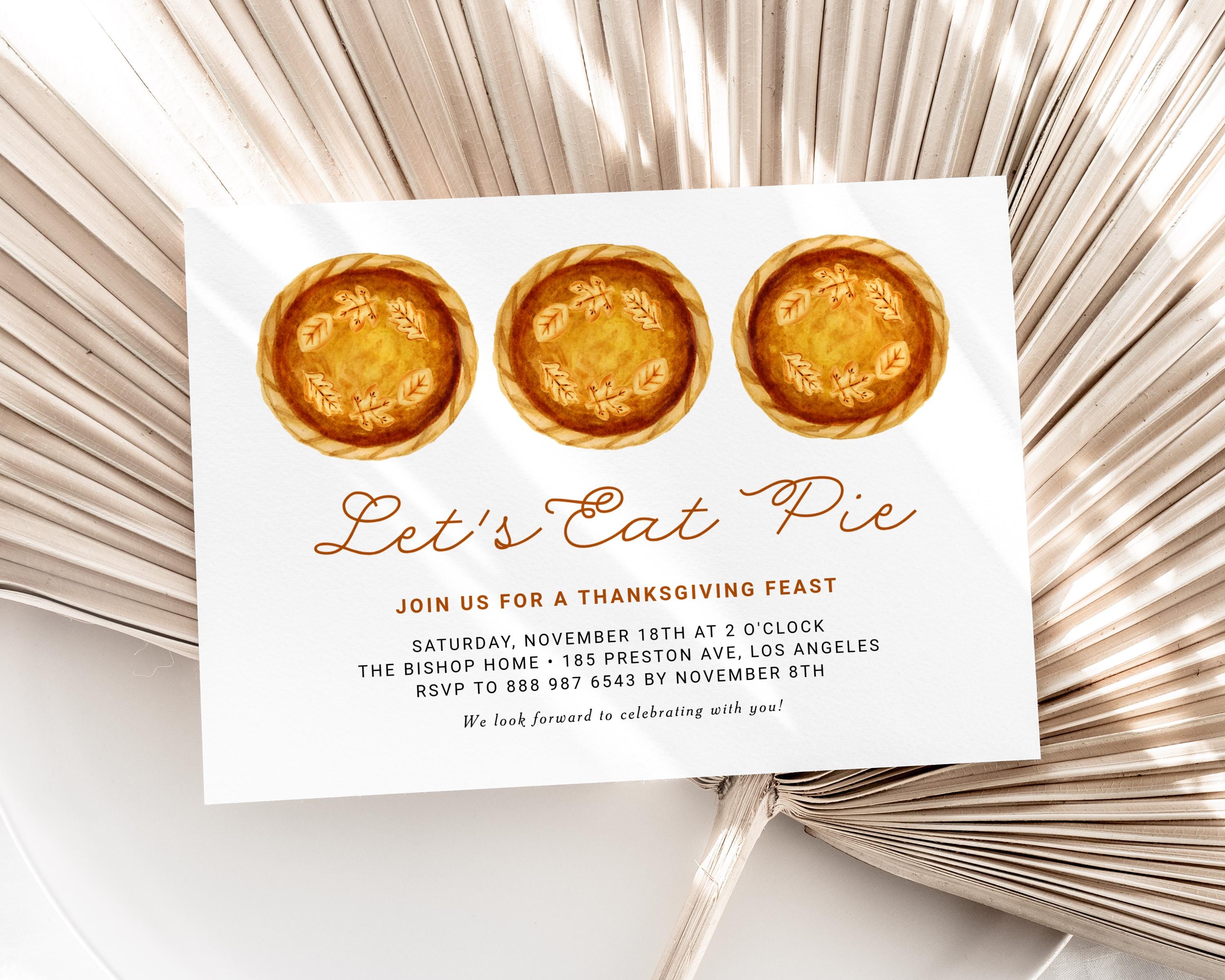 Printable Thanksgiving Party Invitation Template - DIY Watercolor Pie ...