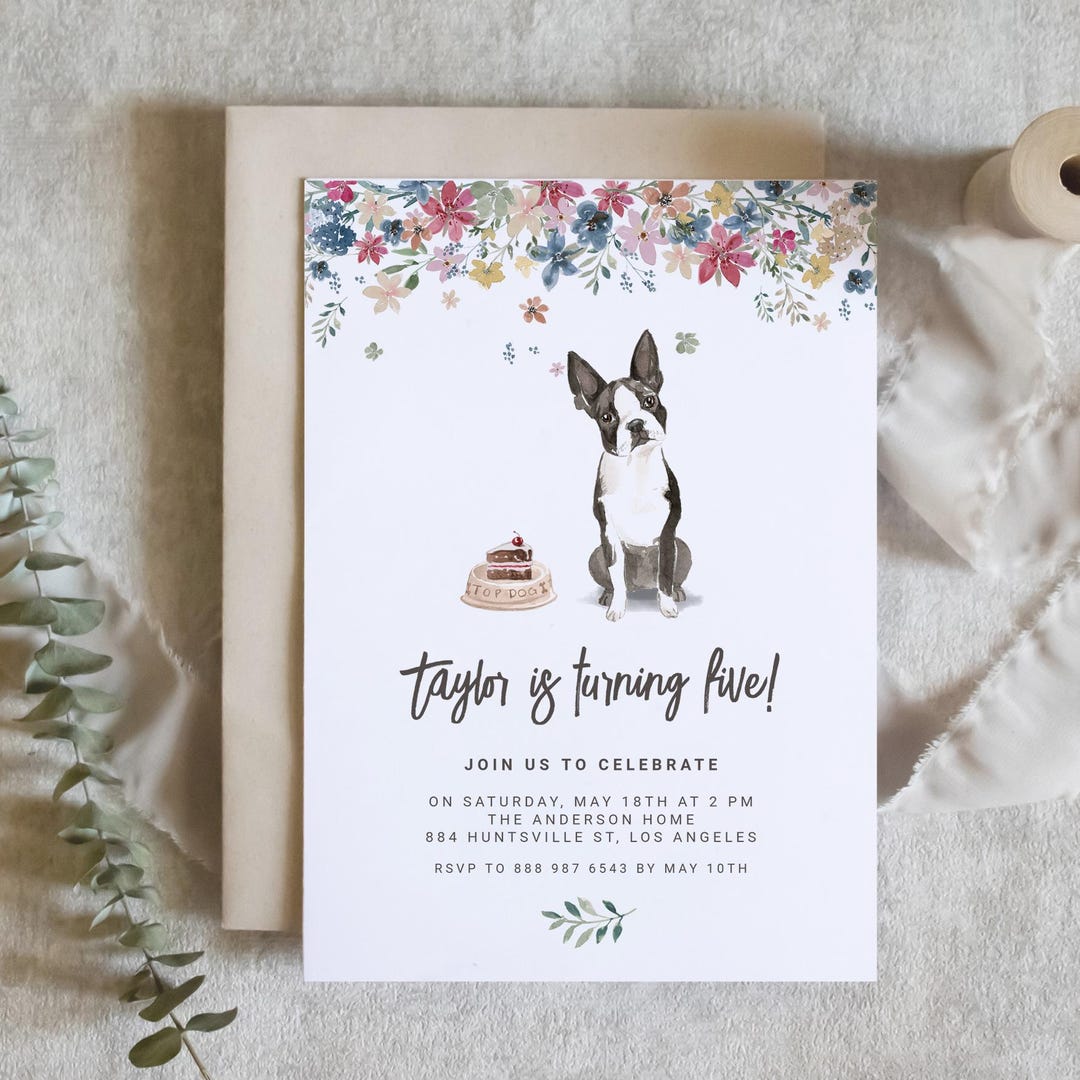 Printable Boston Terrier Birthday Party Invitation Template DIY ...