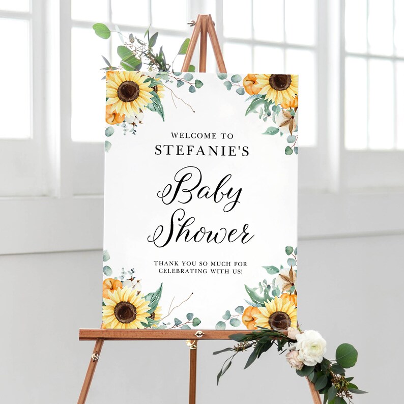 Printable Boho Sunflowers Baby Shower Welcome Sign Template - Etsy