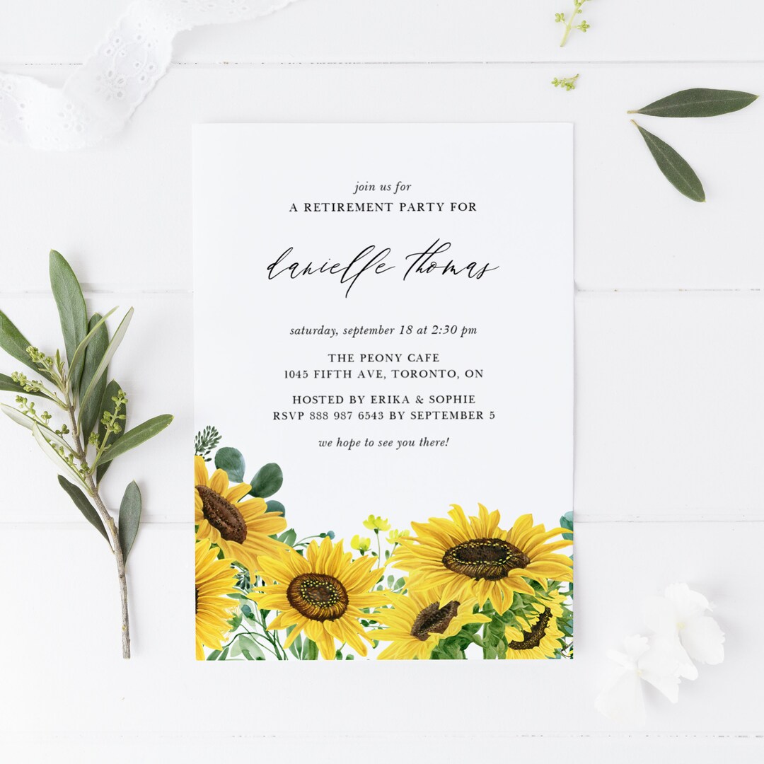 Printable Sunflower Retirement Party Invitation Template - DIY ...
