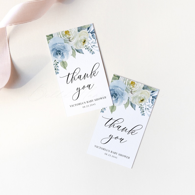 Printable Blue Flowers Wedding Gift Tag Template DIY - Etsy