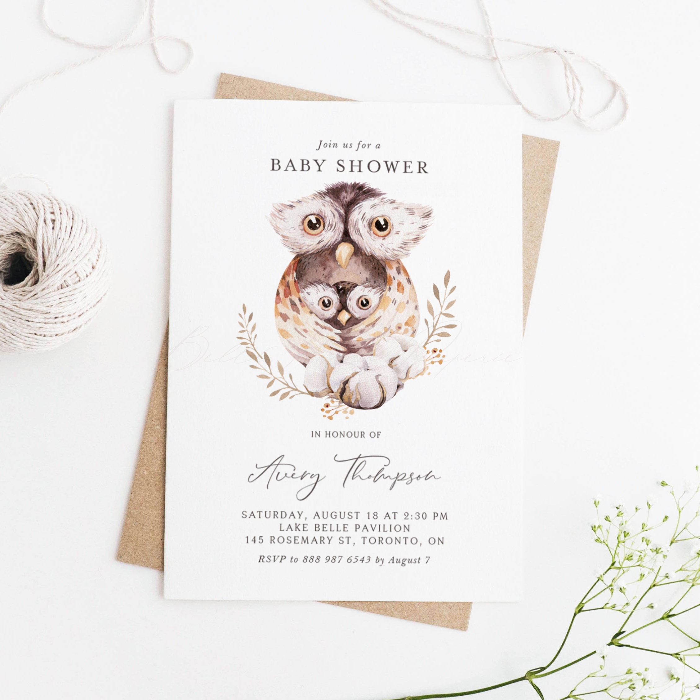 Printable Owl Baby Shower Invitation Template - DIY Rustic Watercolor ...