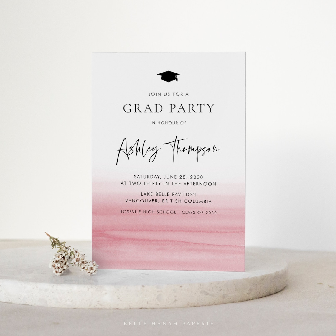 Printable Pink Ombre Graduation Invitation Template Modern - Etsy