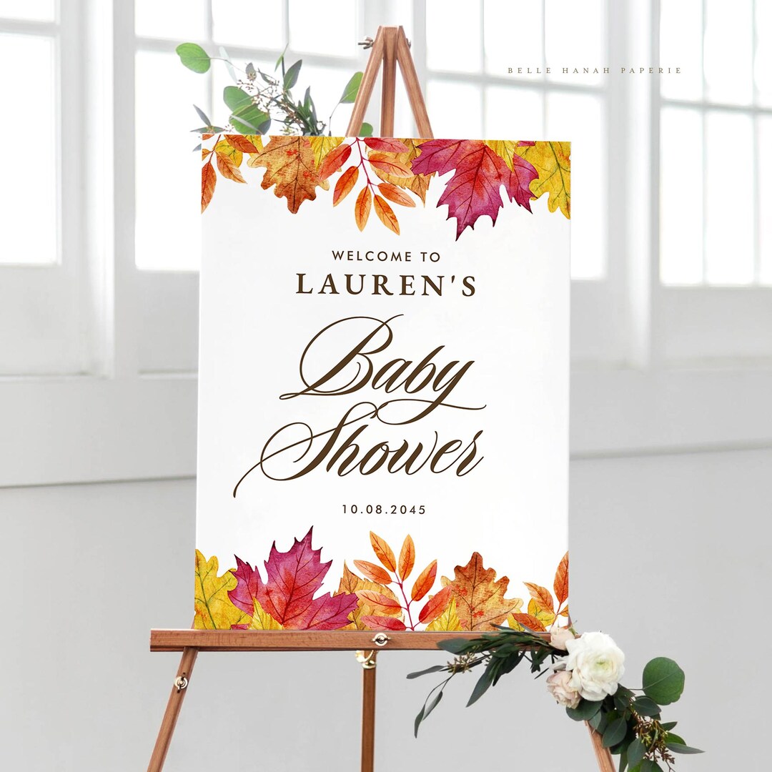 Printable Fall Baby Shower Welcome Sign Template - DIY 18x24 Watercolor ...
