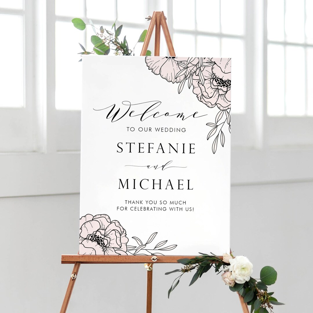 Printable Pink Peony Wedding Welcome Sign Template - 18x24 Modern Pink ...
