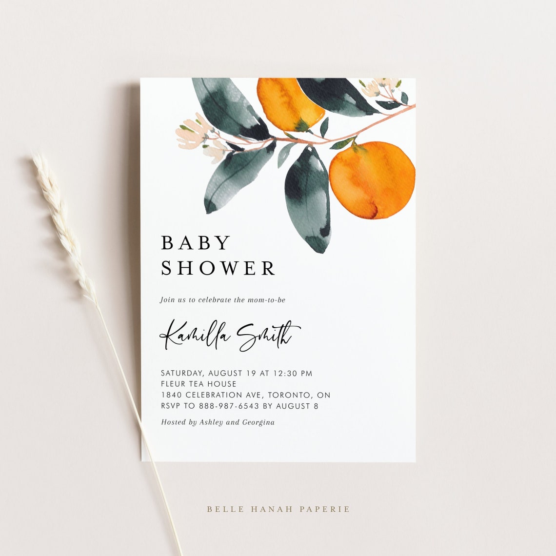 Printable Orange Baby Shower Invitation Template - DIY Watercolor ...