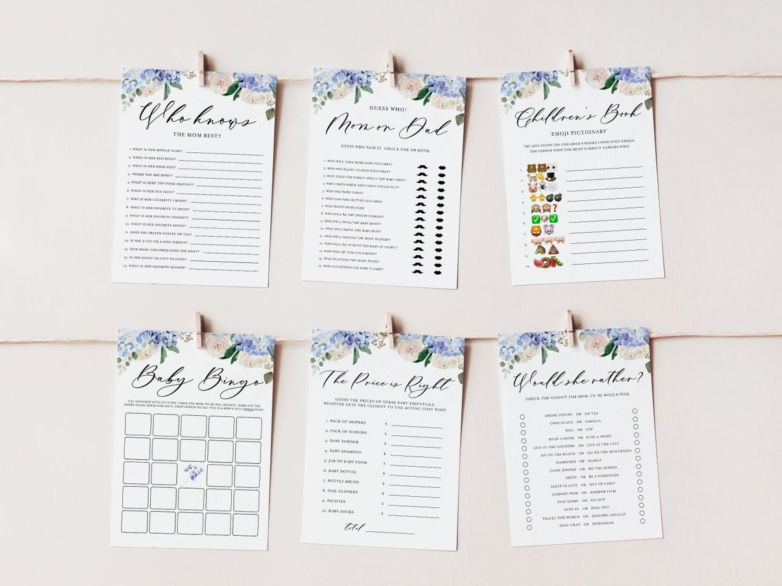 Blue Floral Baby Shower Games Bundle Printable 5x7 Blue - Etsy