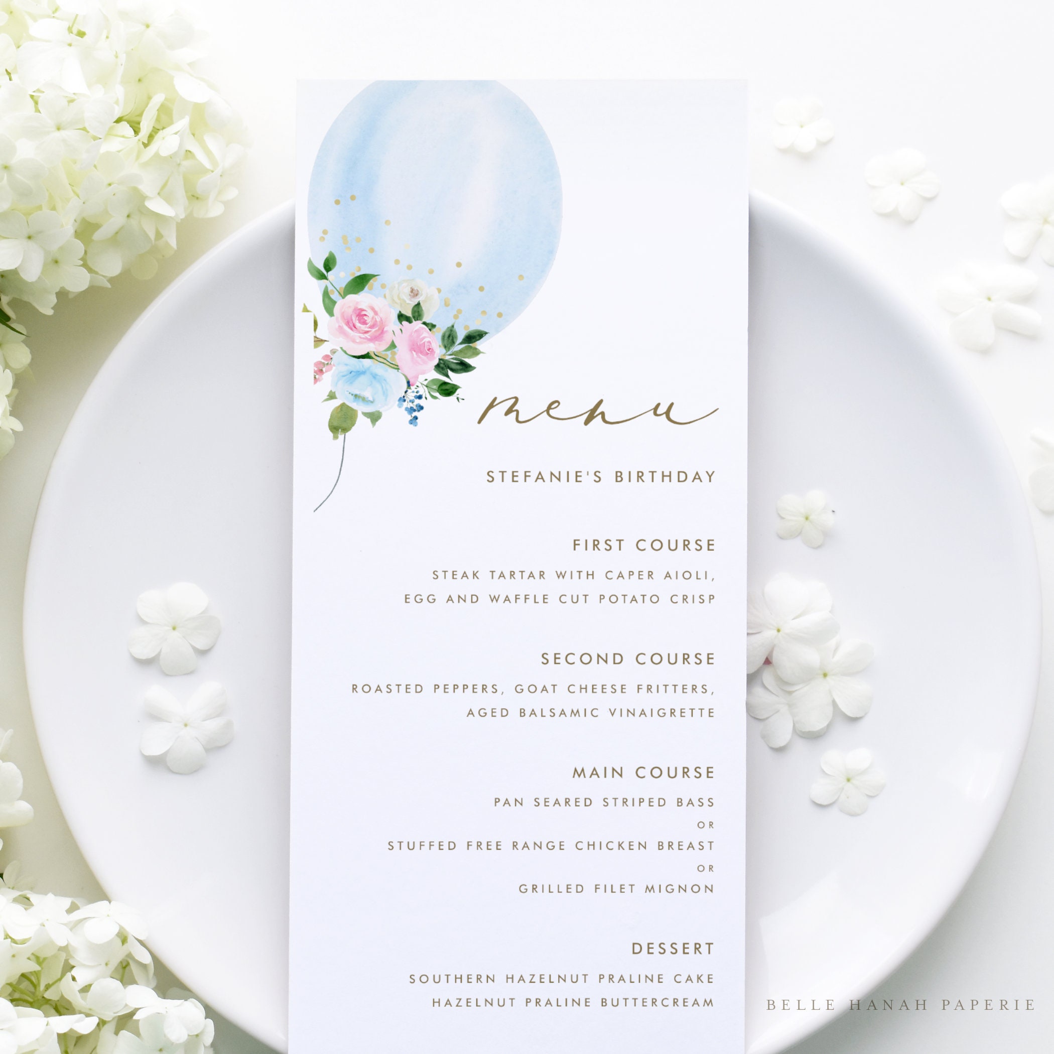 Printable Blue Balloon Birthday Menu Card Template DIY - Etsy