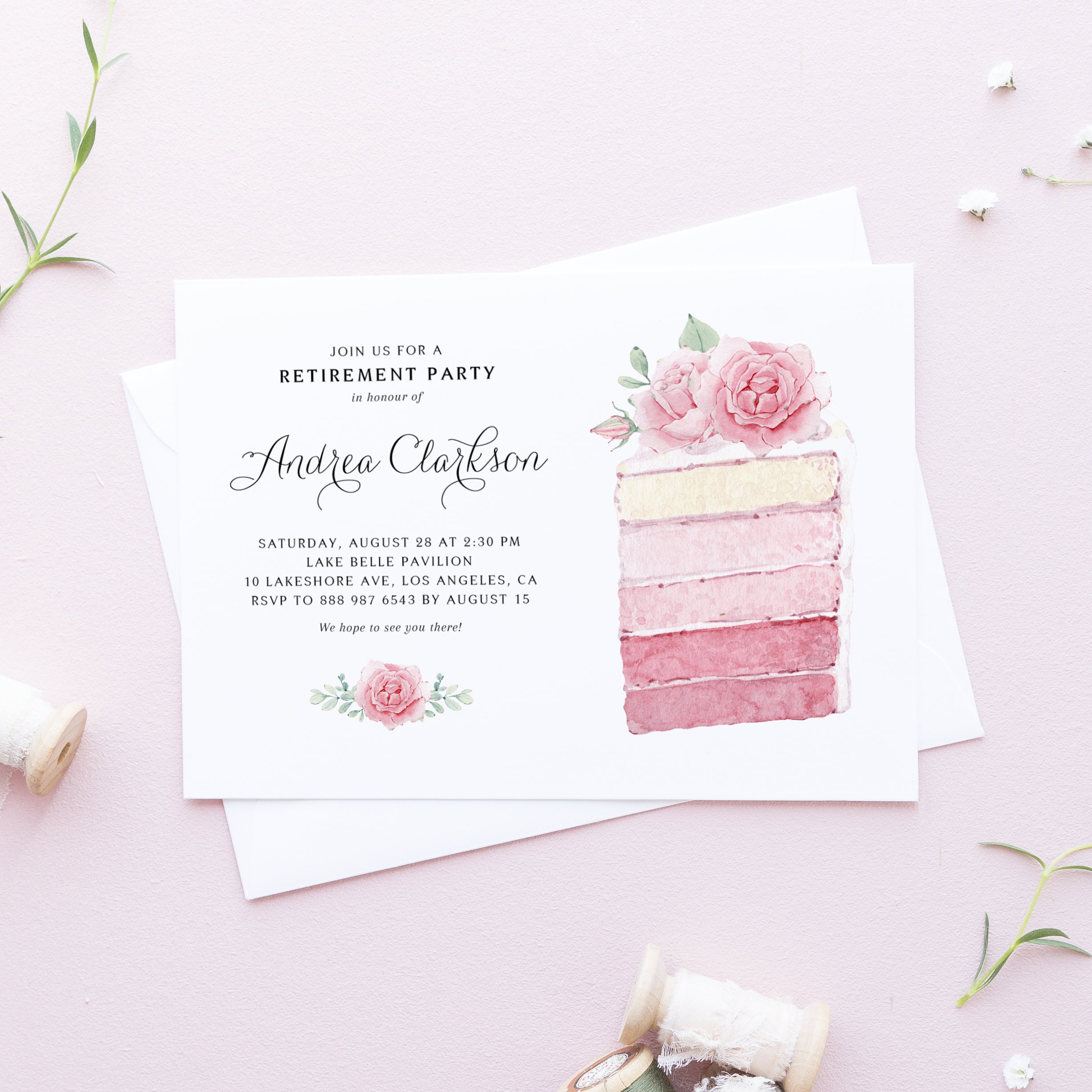 Pink Retirement Party Invitation Template Watercolor Pink - Etsy